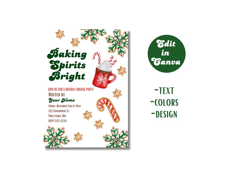 EDITABLE Baking Spirits Bright Holiday Baking Party Invitation - Etsy