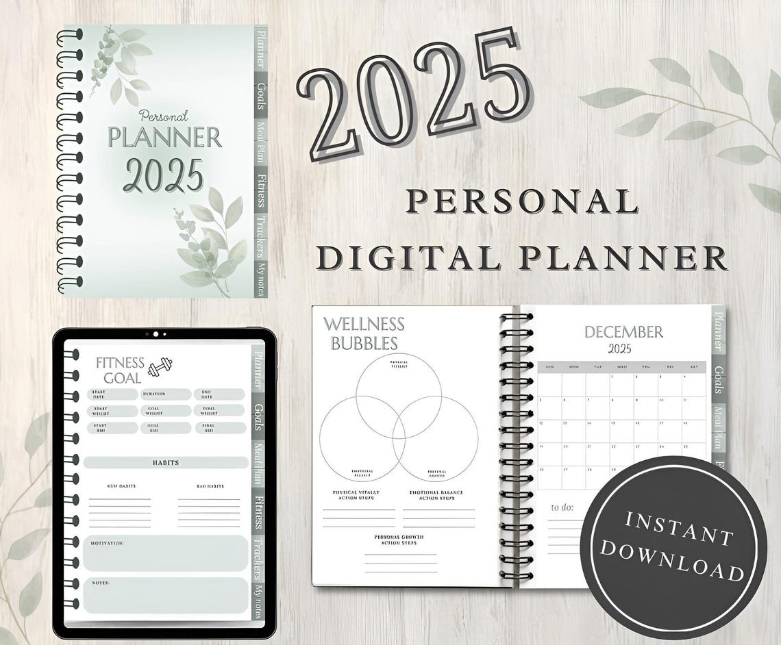 2025 Digital Planner | Portait, iPad Planner, Calander, Daily Weekly ...
