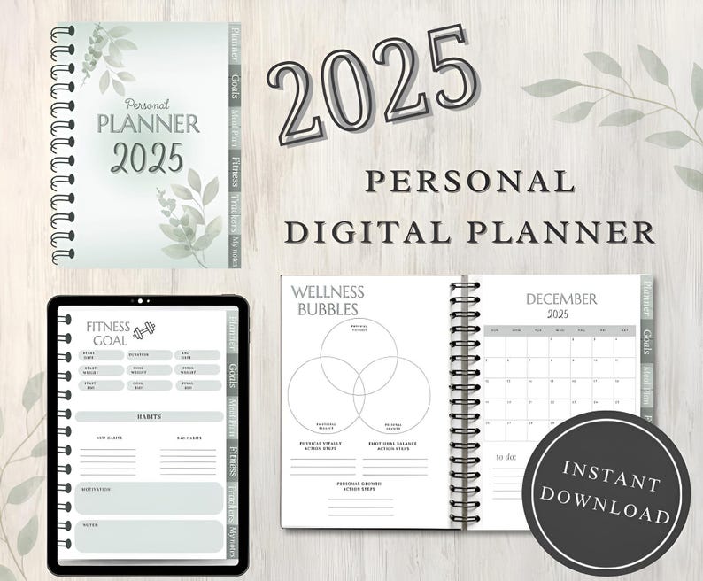 2025 Digital Planner | Portait, iPad Planner, Calander, Daily Weekly ...
