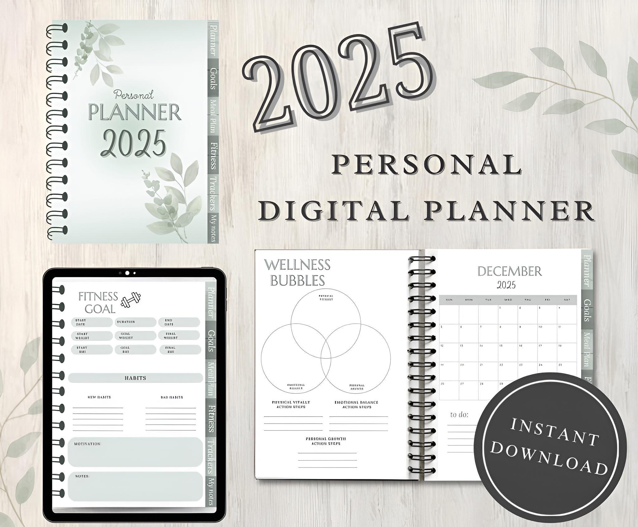 2025 Digital Planner | Portait, iPad Planner, Calander, Daily Weekly ...