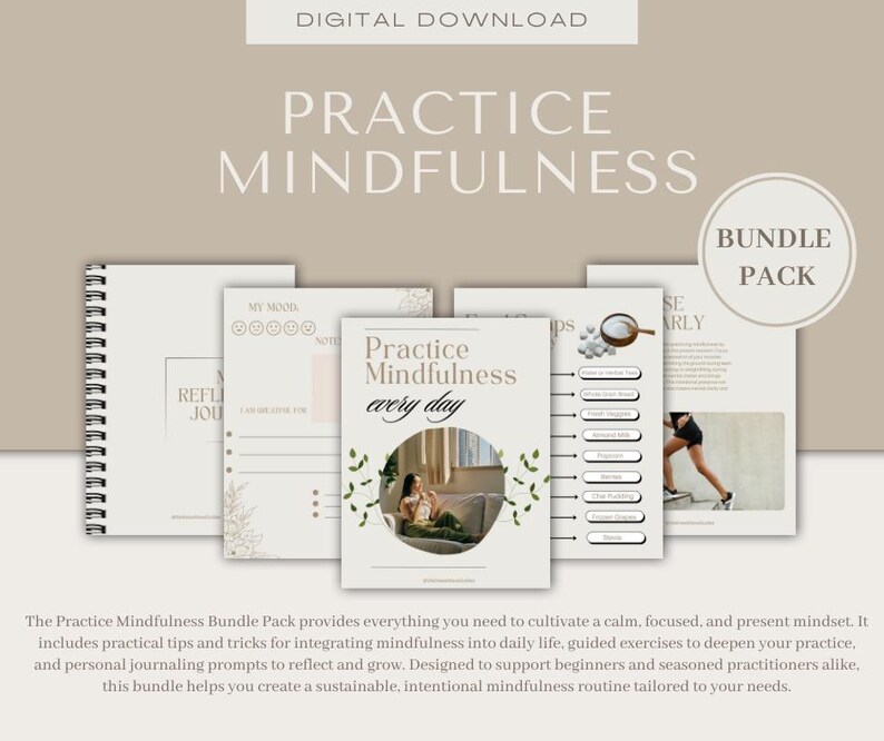 Mindfulness Printable Journal Digital Guide, Wellness Workbook, Mental ...
