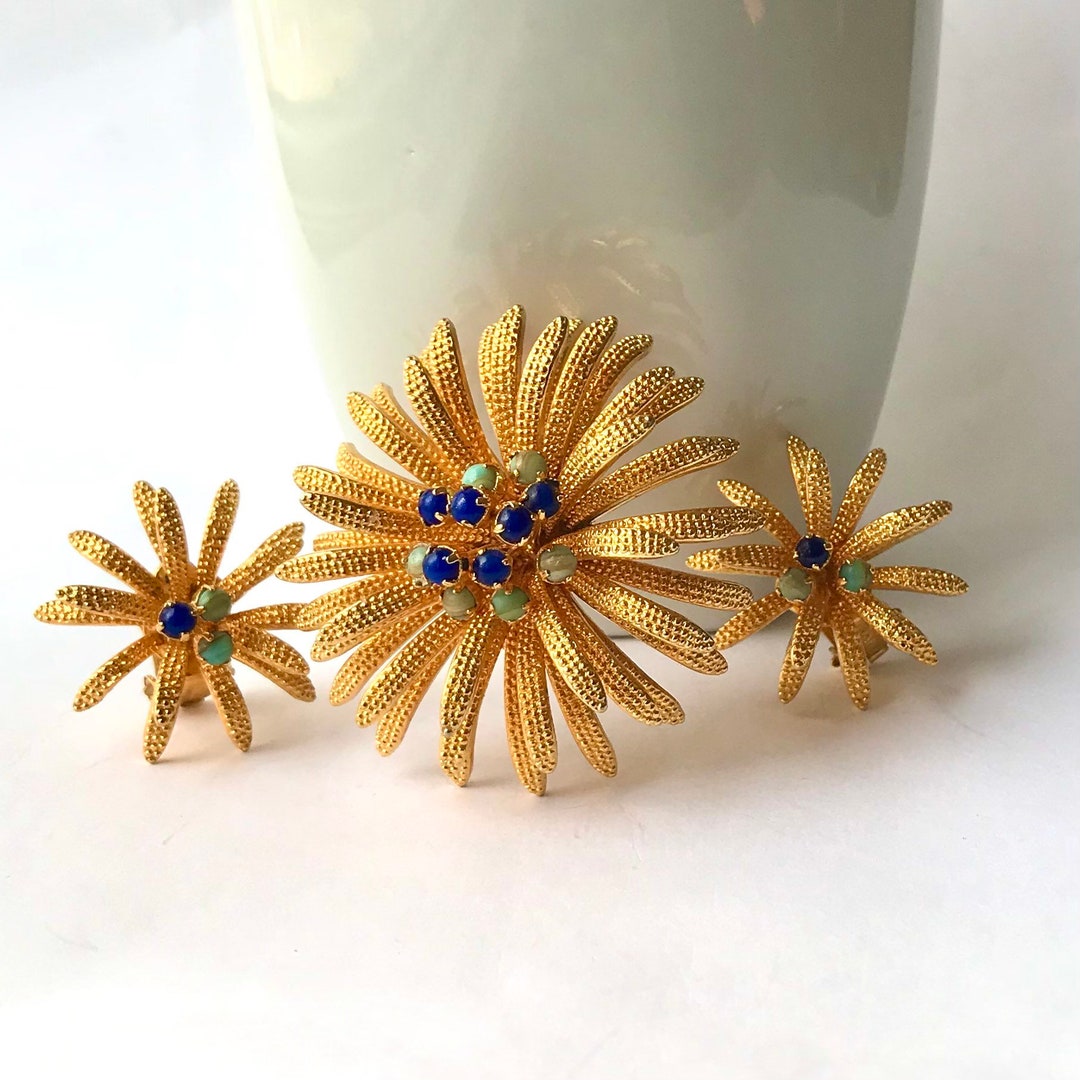 Vintage Blue Austrian Brooch Set TF - Etsy