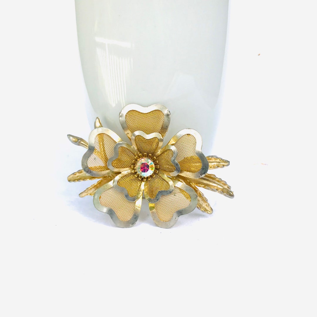 Vintage Gold Mesh Flower Brooch - Etsy