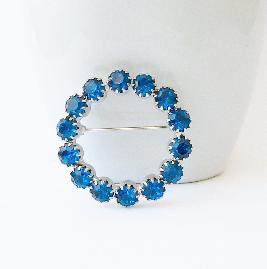 Vintage Blue Crystal Brooch - Etsy
