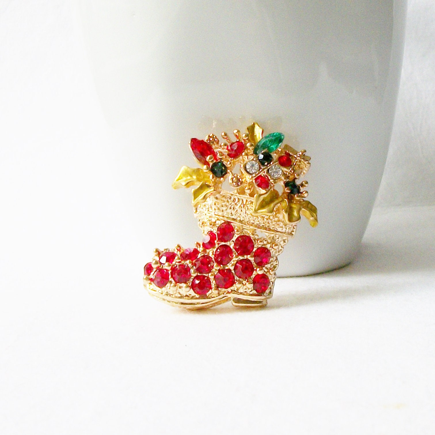 Vintage Christmas Boot Brooch | Etsy