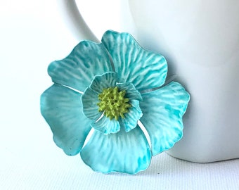 Teal Flower Brooch | Etsy
