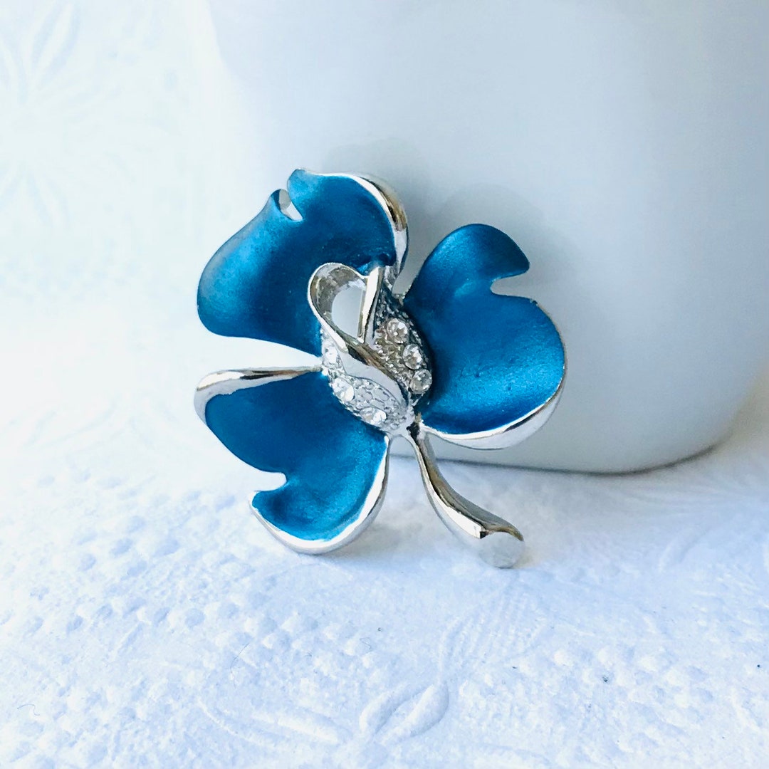 Vintage Blue Enamel and Crystal Flower Brooch Vintage Pin - Etsy