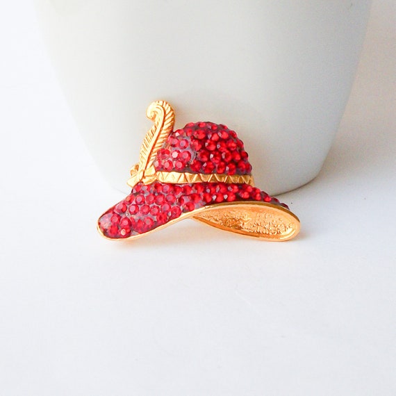 Vintage Red Hat Crystal Brooch - Etsy New Zealand