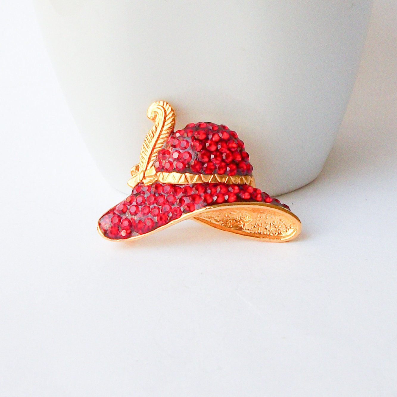 Vintage Red Hat Crystal Brooch | Etsy