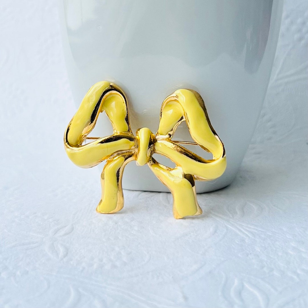 Vintage Yellow Ribbon Brooch - Etsy