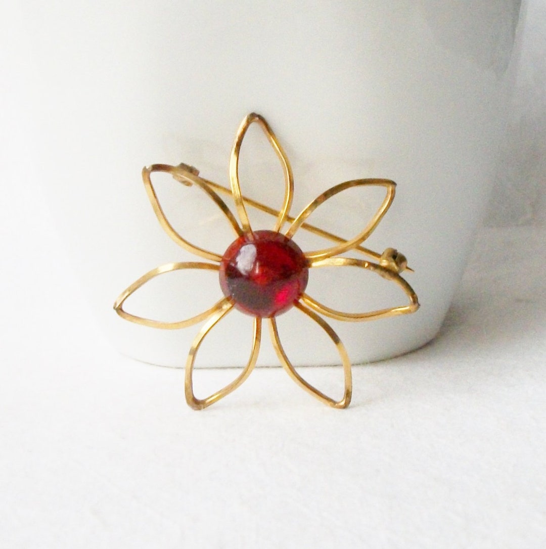 Vintage Amber Brooch, Amber Guild 12 K GF Flower Brooch - Etsy