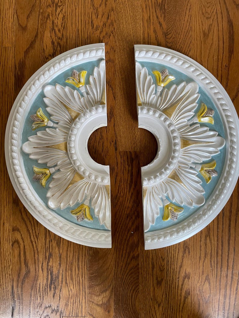 Medallion, Ceiling, Split, Hand Painted, Blue and Gold, Floral, 18 ...