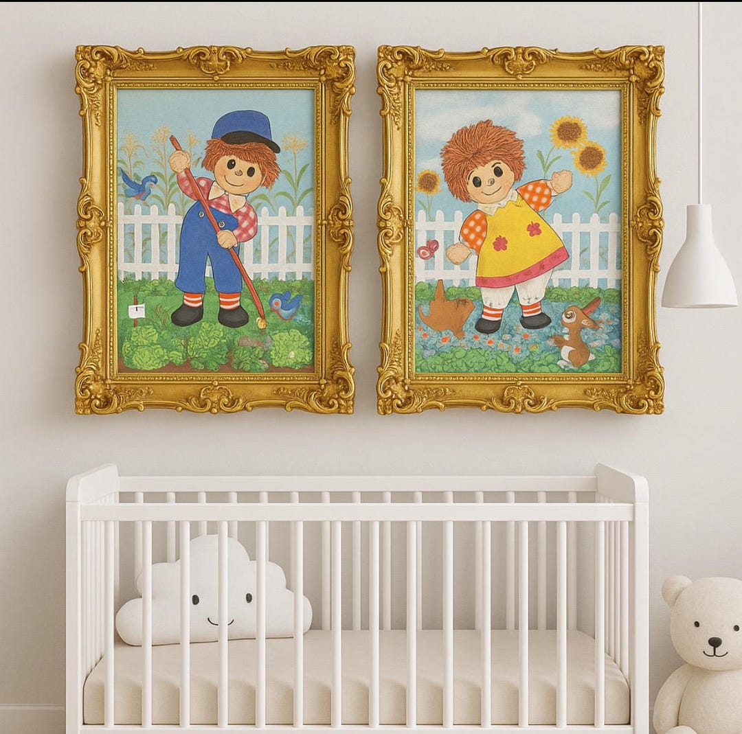 Vintage Stapco NY Signed Lyn Chapman Raggedy Ann and Andy Nursery Wall ...