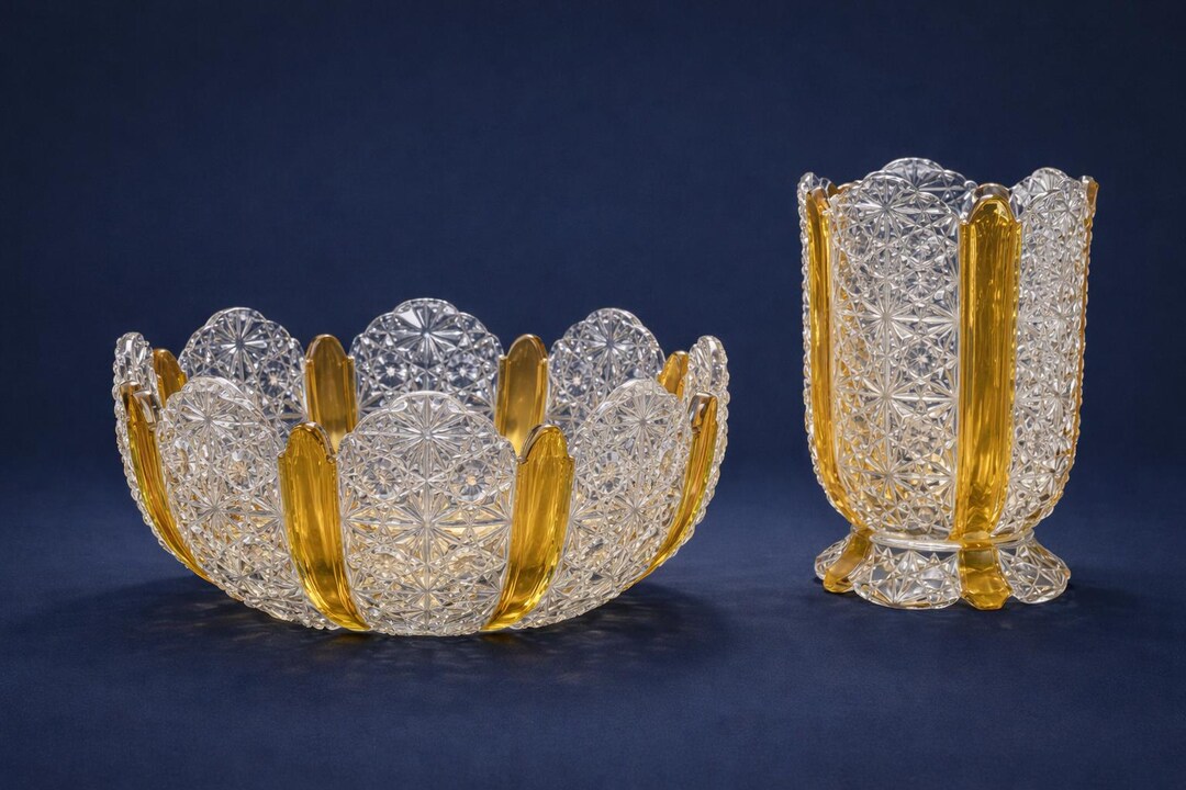 Vintage Amber and Clear Duncan Miller Elrose Console Set Centerpiece ...