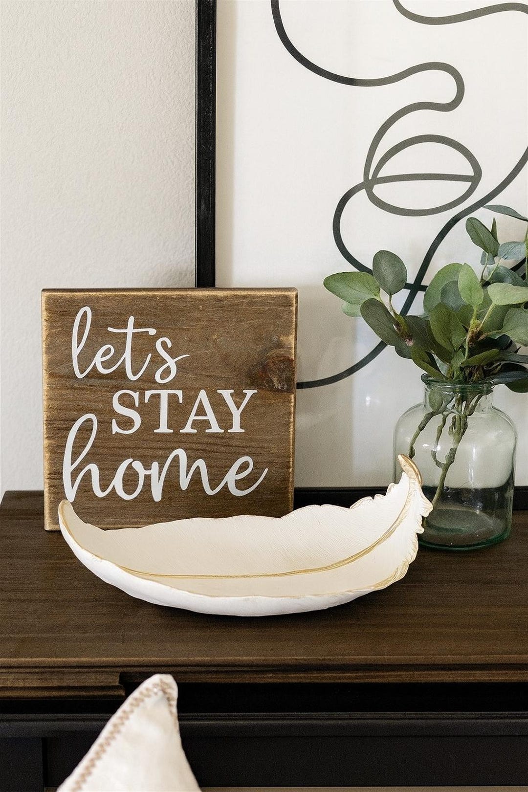 Decorative Bowl Centerpiece Feather Canoe Design 15” White With Gold ...