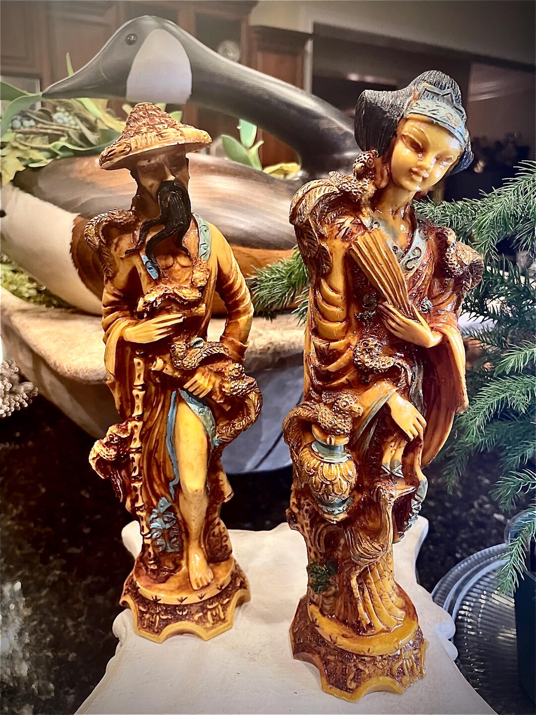 Vintage Italian Chinoiserie Japanese Depiction of Warrior & Geisha Hand ...
