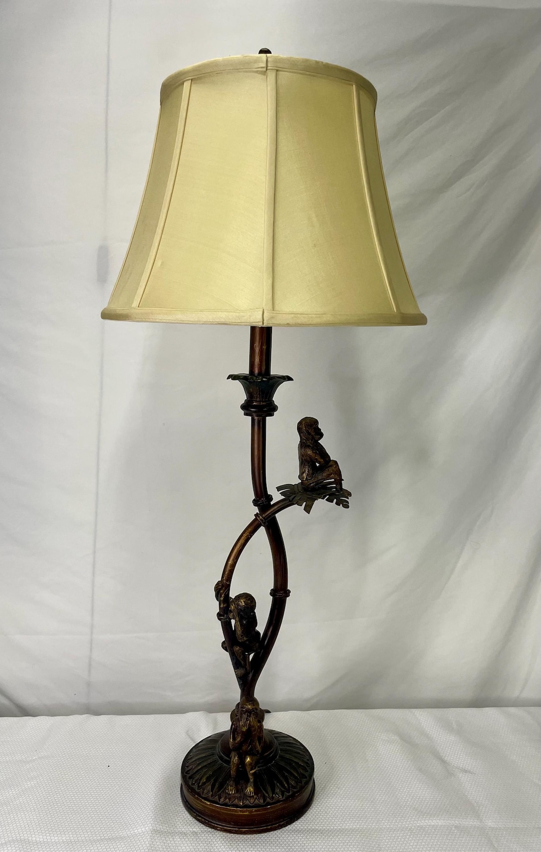 Vintage 3 Wise Monkeys Lamp See Hear Say No Evil 33” Tall MCM Palm Tree ...