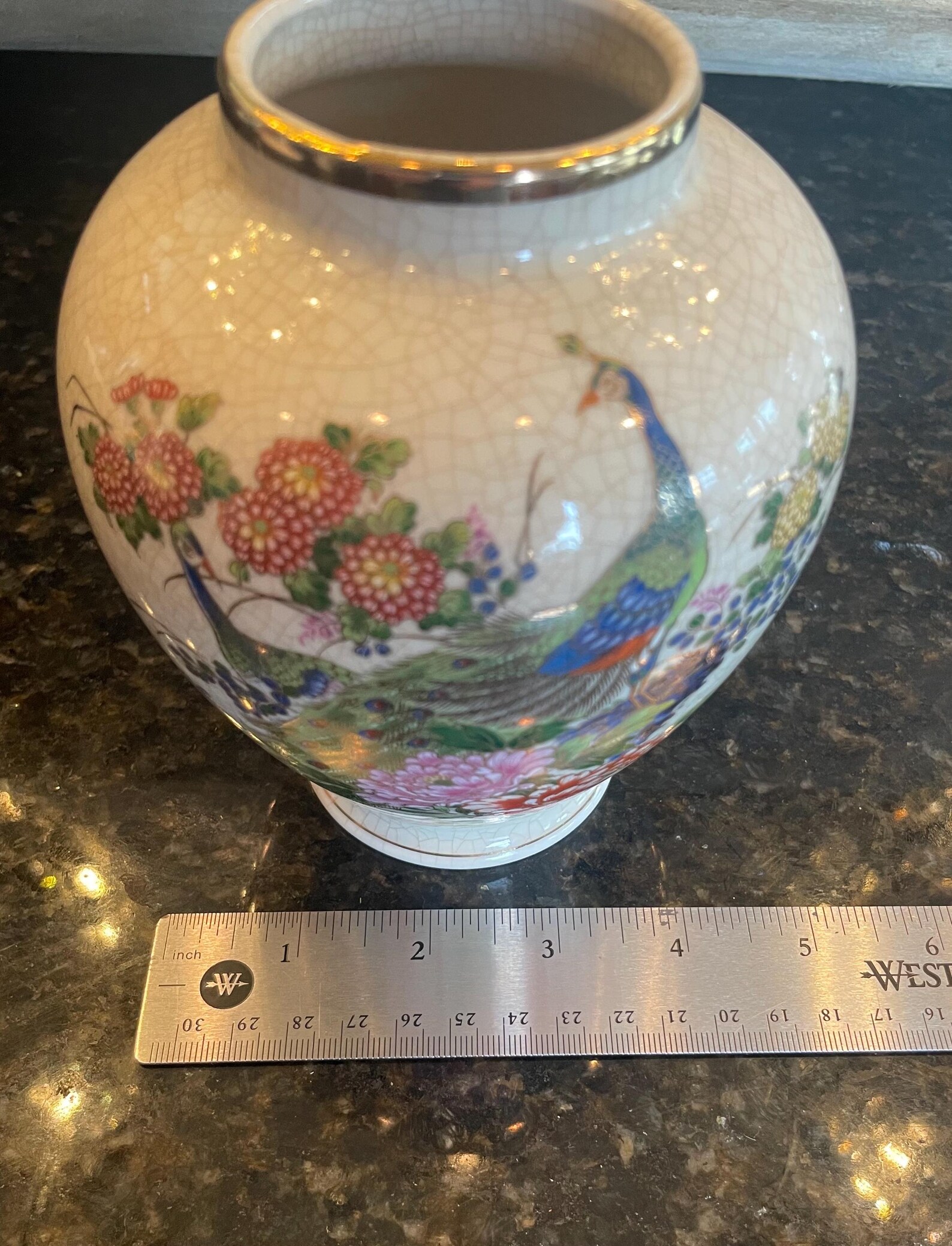 Antique Gordon Sato Floral and Peacock Porcelain Vase Gold Trim Vintage ...