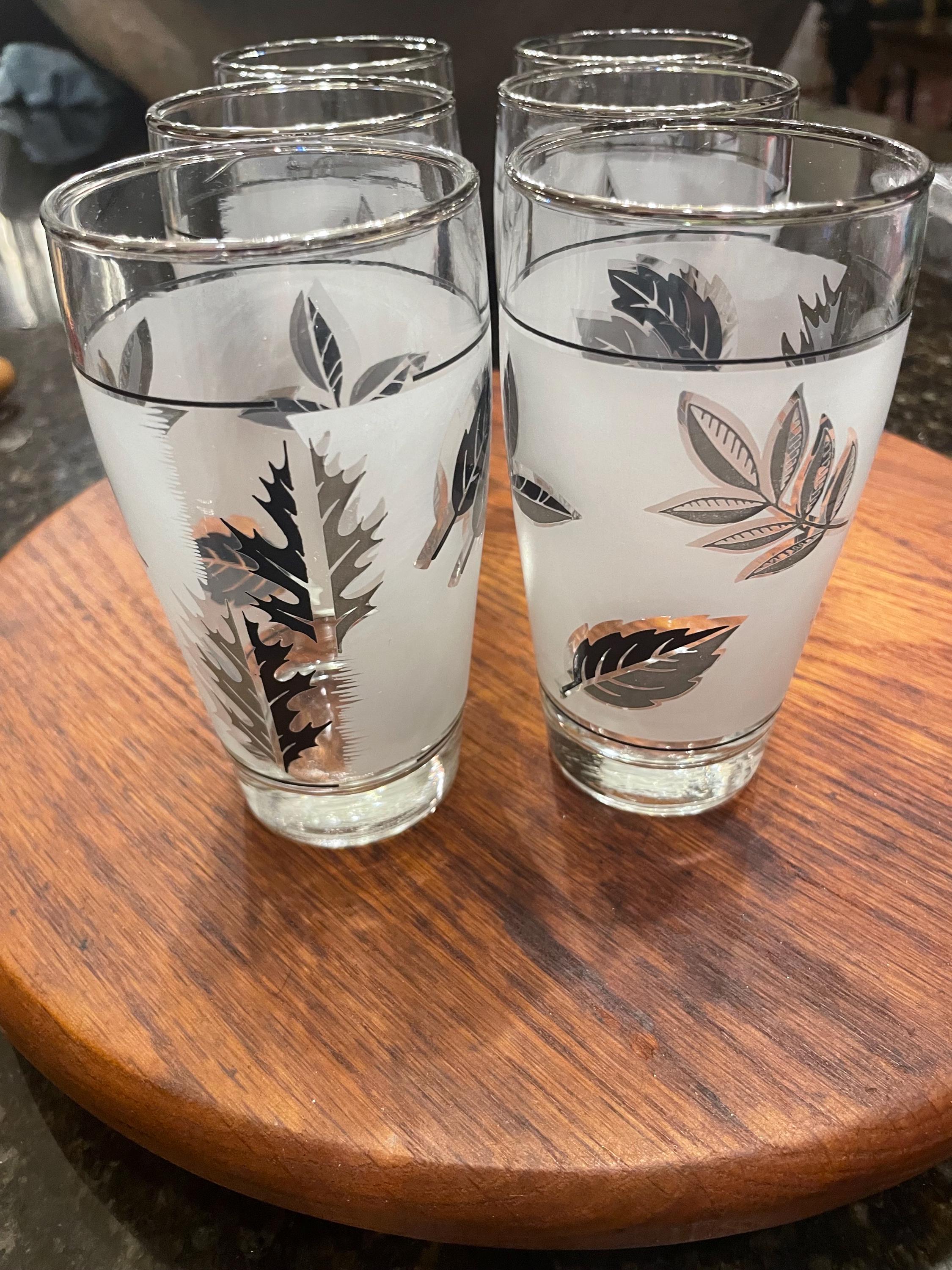 Vintage Glasses by Fred Press Tumbler Frosted Platinum Gilt Leaf Motif ...