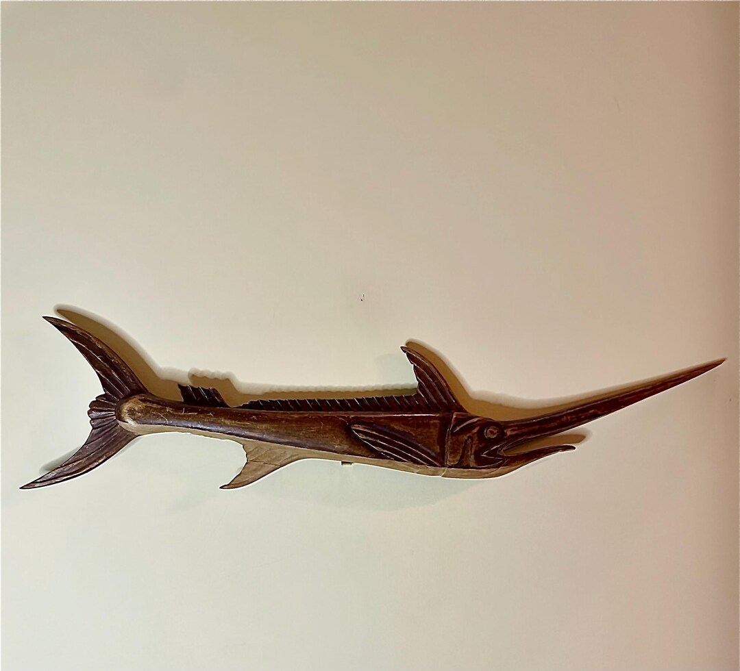 Marlin Wooden Hand Carved Wall Mounted Swordfish Home Decor Fish Beach ...
