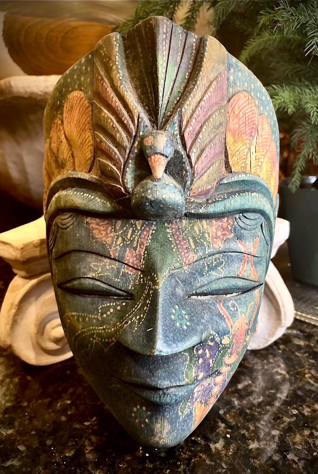 Vintage Original Topeng Batik Hand Carved Wood Mask Indonesian Dance ...