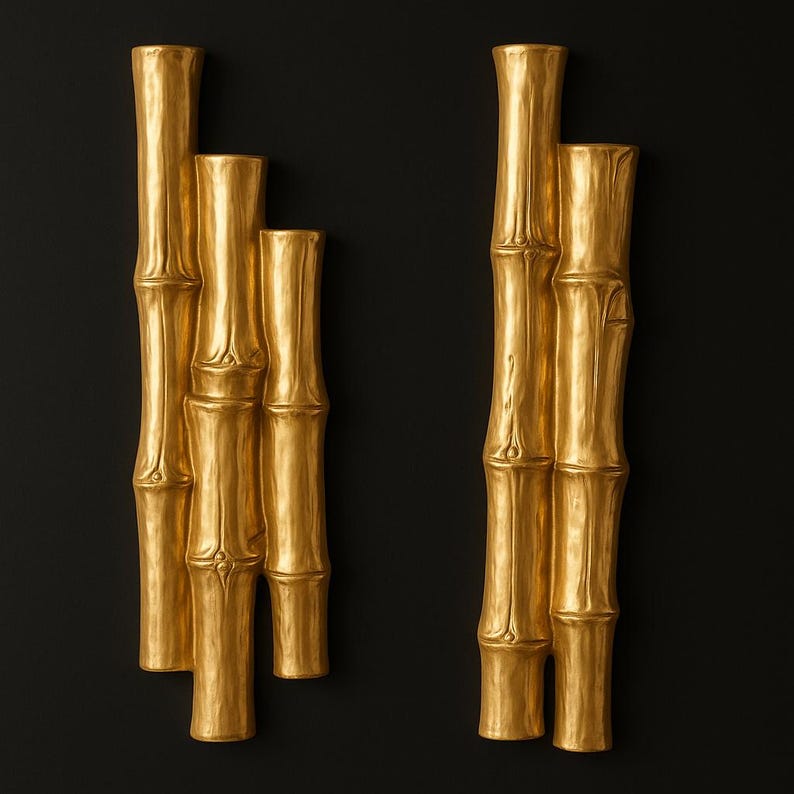Vintage Creston Pottery Gold Bamboo Wall Panels 19x6 Ceramic Sculptures ...