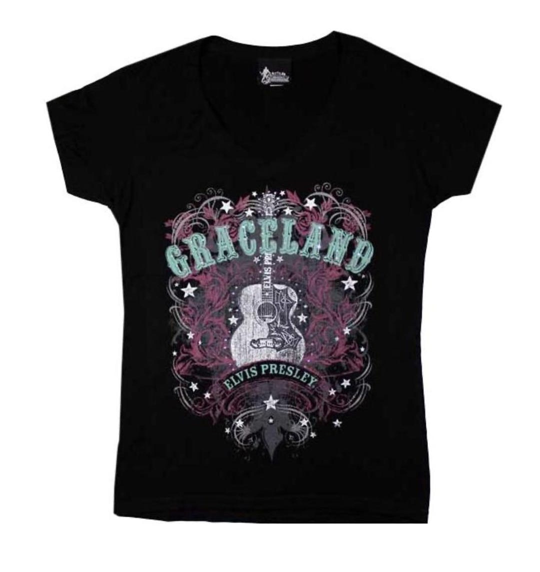 Graceland Guitar Rhinestone T Shirt Elvis Presley - Etsy