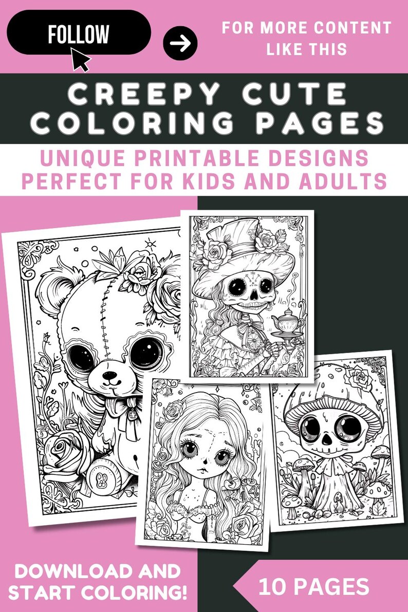 Creepy Cute Coloring Book 10 Unique Illustrations Digital Download PDF ...