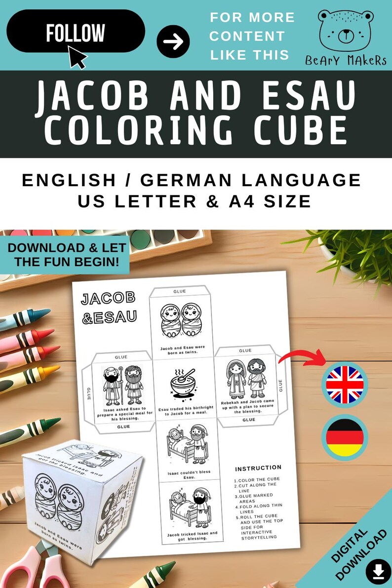 Jacob and Esau Cube Craft, Bible Activity for Kids Printable Sunday ...