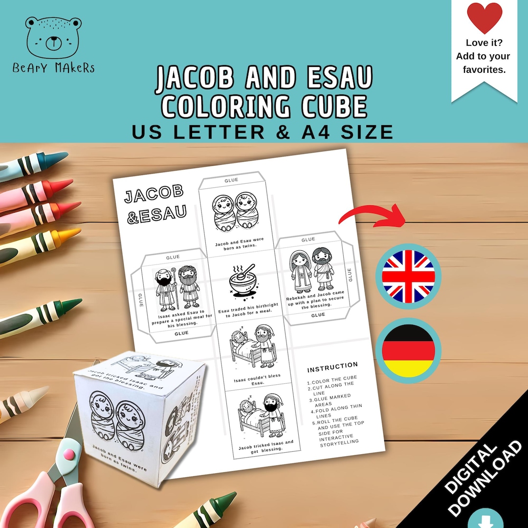 Jacob and Esau Cube Craft, Bible Activity for Kids Printable Sunday ...