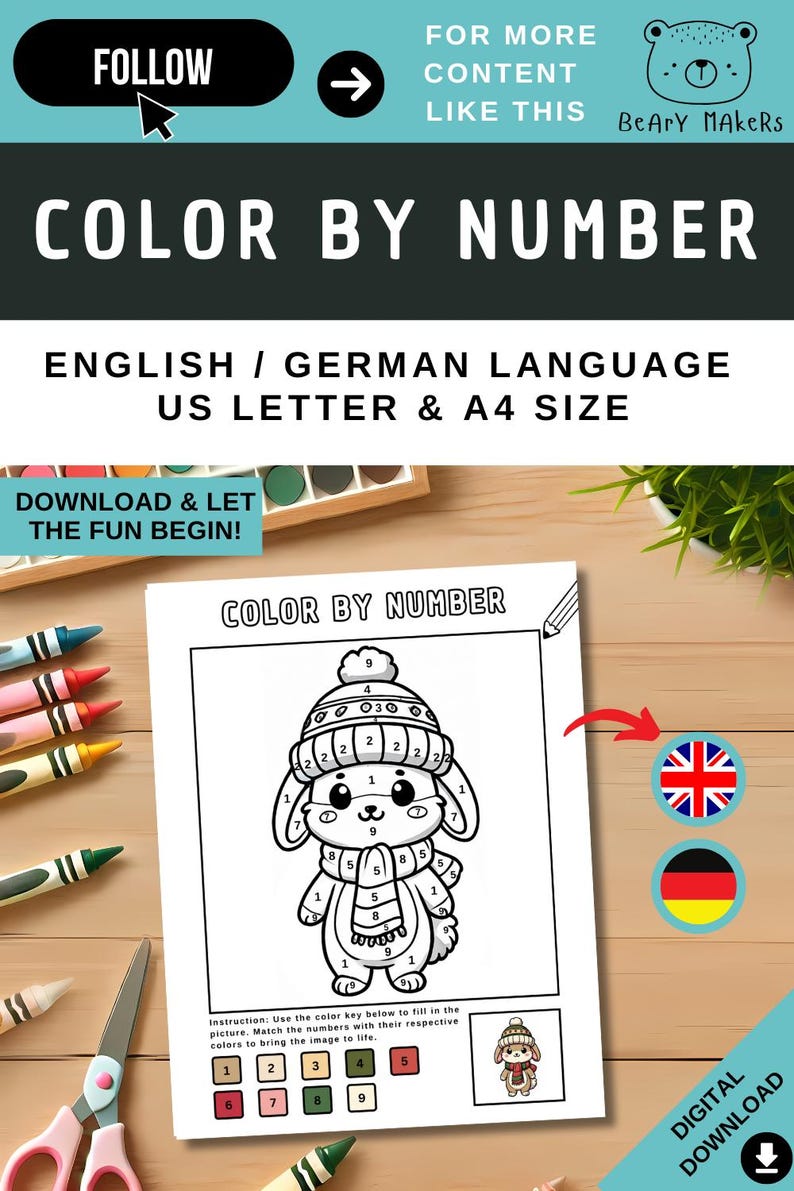 Printable Bunny Color by Number for Relaxation Art Therapy, Stress ...