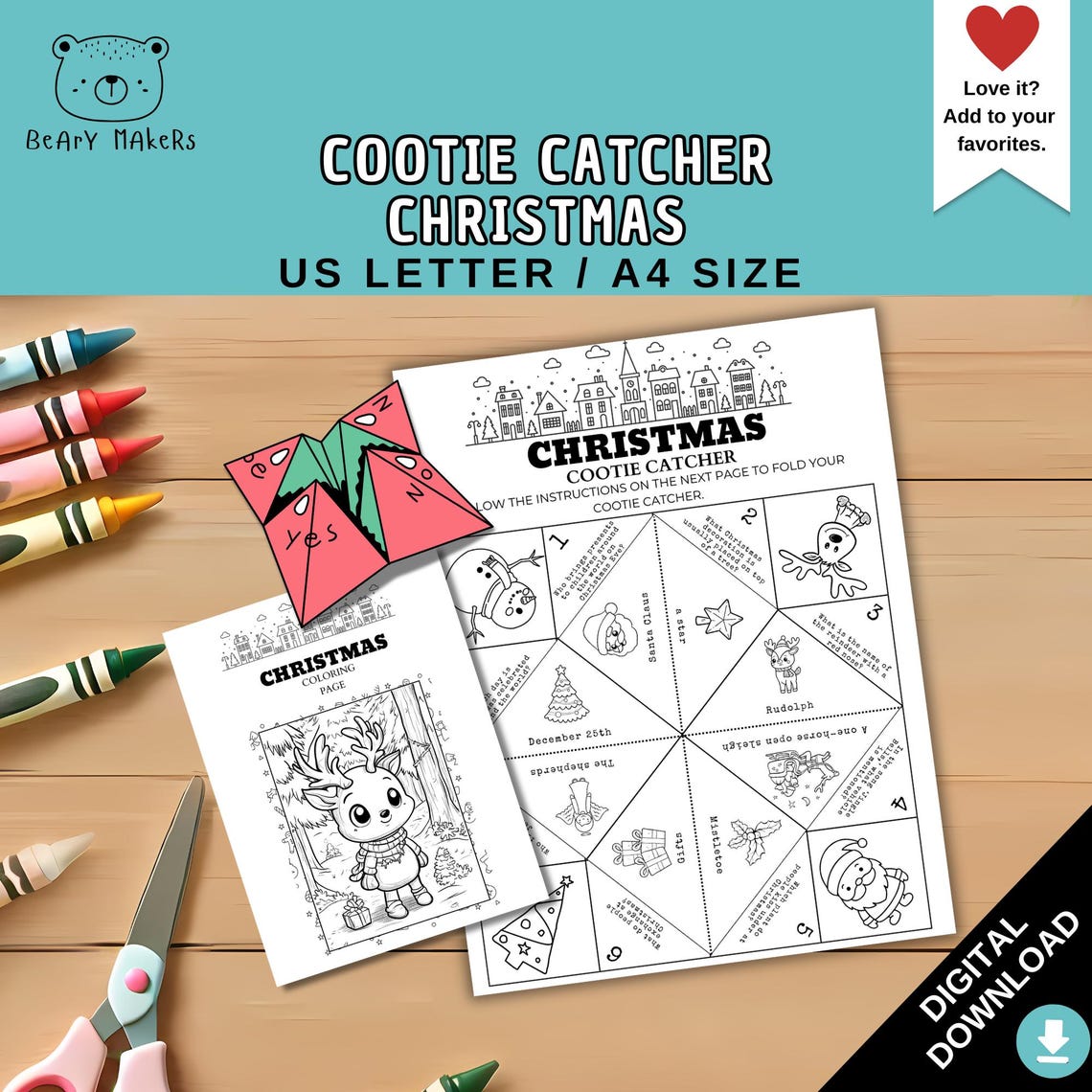 Christmas Chatterbox Cootie Catcher Christmas Fortune Teller Origami ...