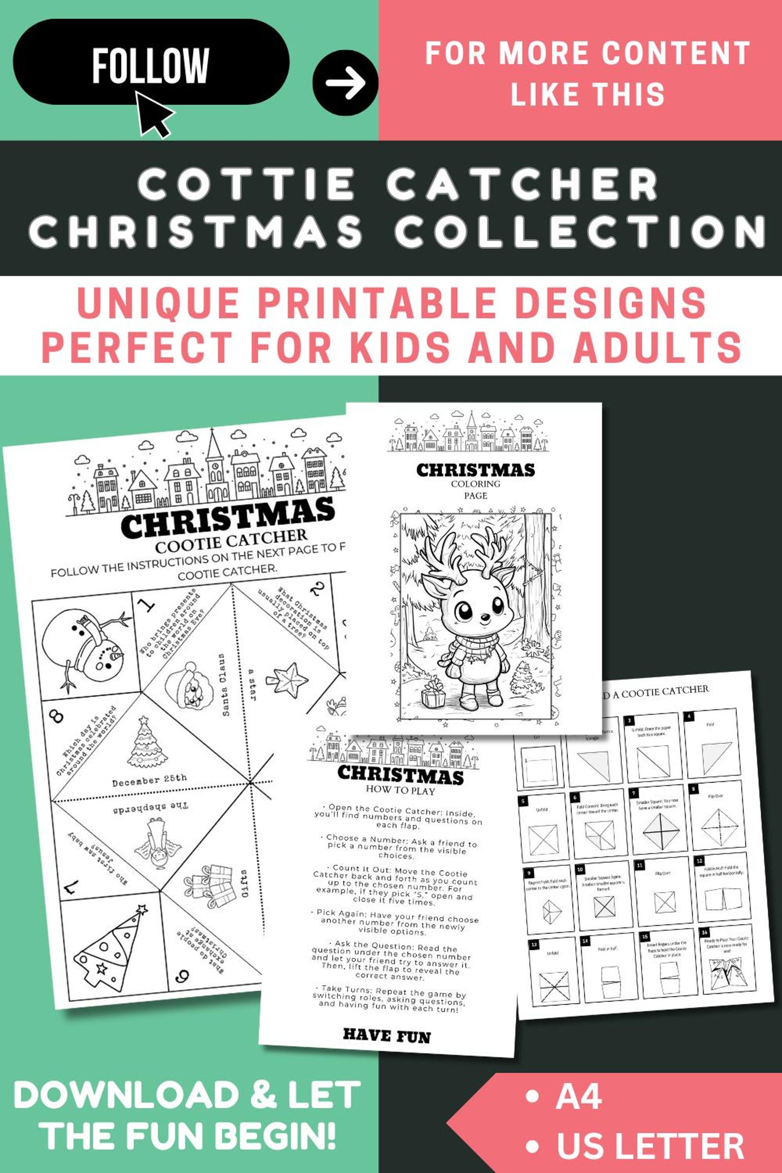 Christmas Chatterbox Cootie Catcher Christmas Fortune Teller Origami ...