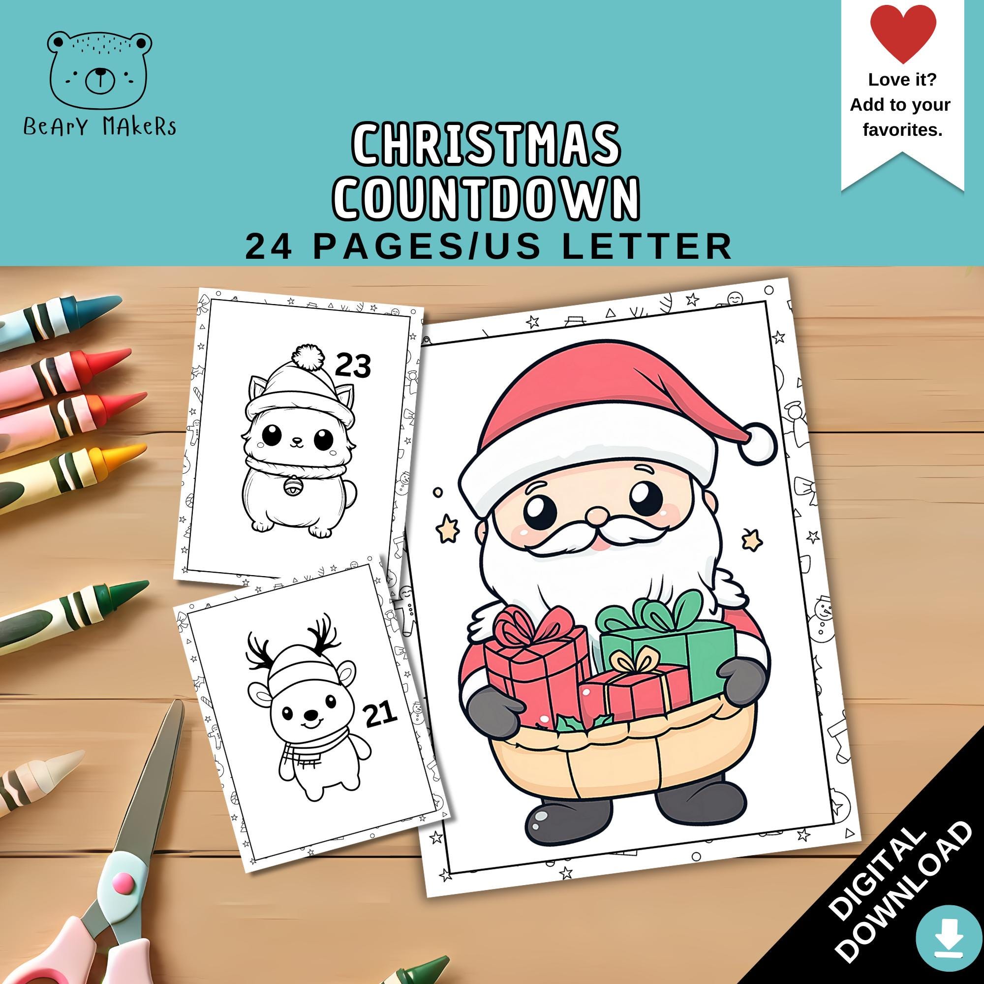 Christmas Countdown Coloring Pages for Kids Advent Calendar Printable ...