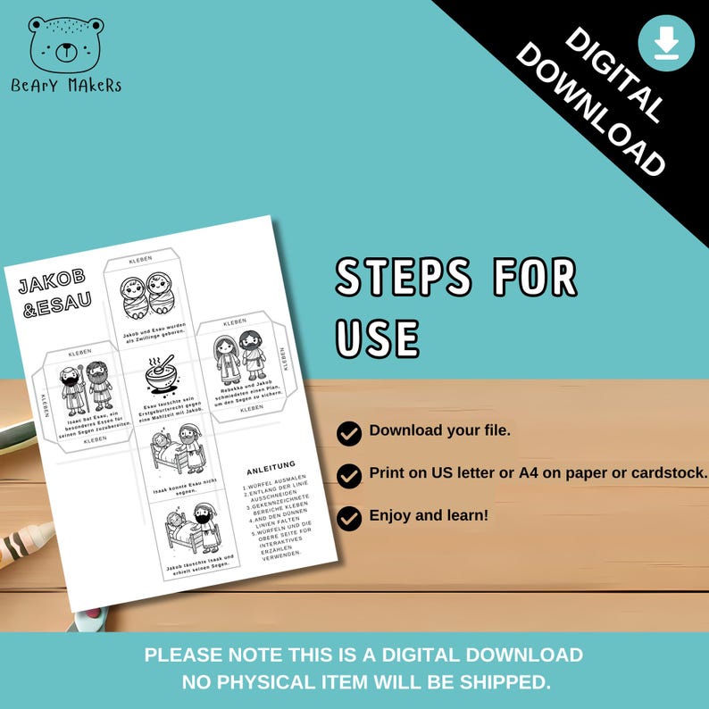 Jacob and Esau Cube Craft, Bible Activity for Kids Printable Sunday ...