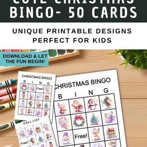 50x Cute Christmas Bingo Cards Fun Printable Christmas Bingo Game for ...