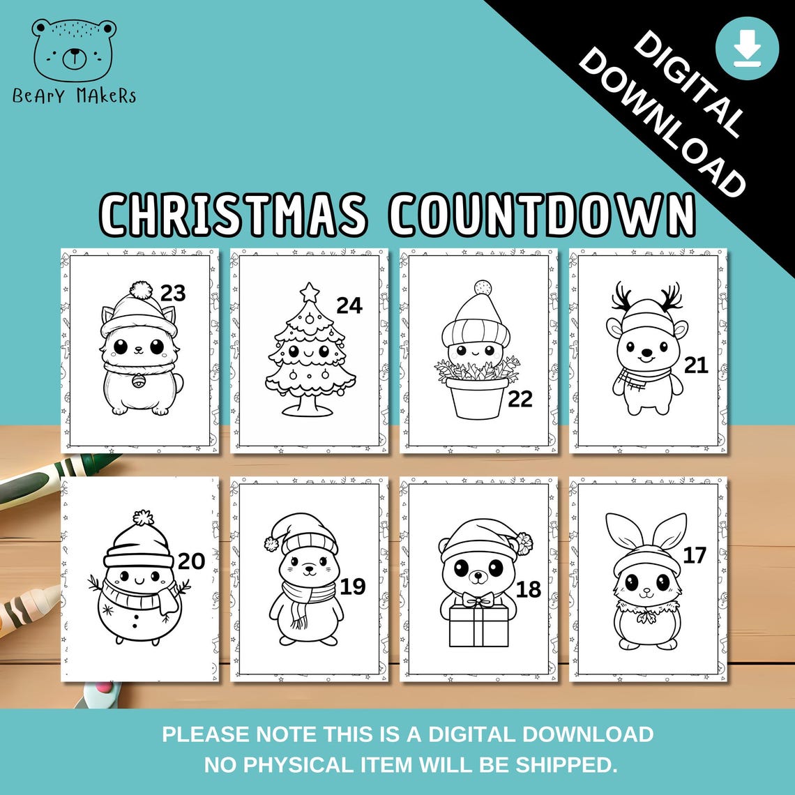 Christmas Countdown Coloring Pages for Kids Advent Calendar Printable ...