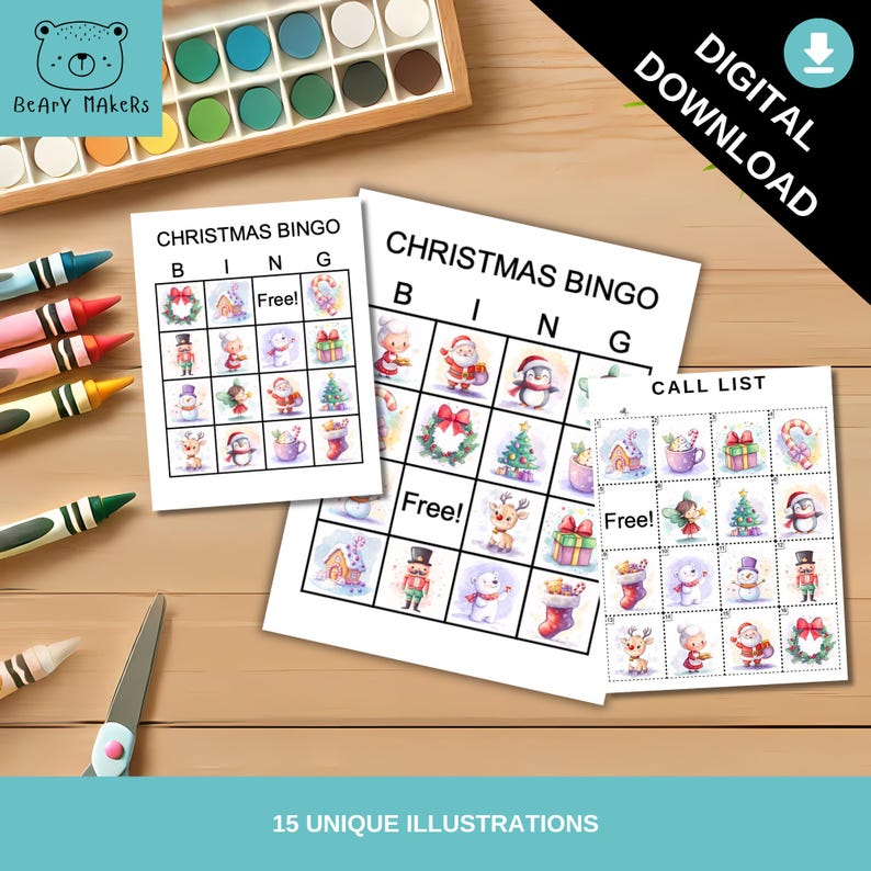 50x Cute Christmas Bingo Cards Fun Printable Christmas Bingo Game for ...