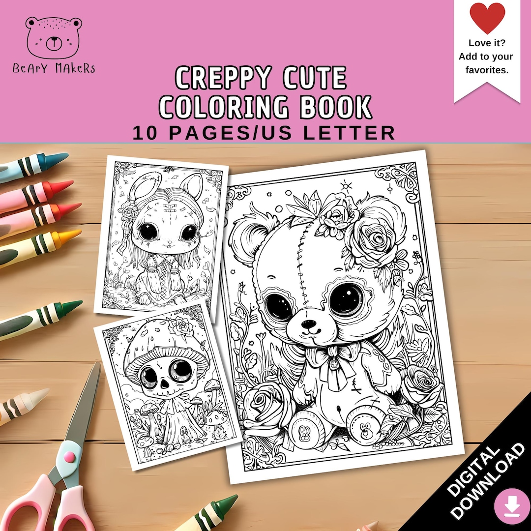 Creepy Cute Coloring Book 10 Unique Illustrations Digital Download PDF ...