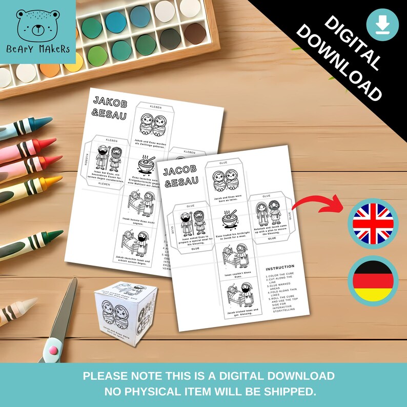 Jacob and Esau Cube Craft, Bible Activity for Kids Printable Sunday ...