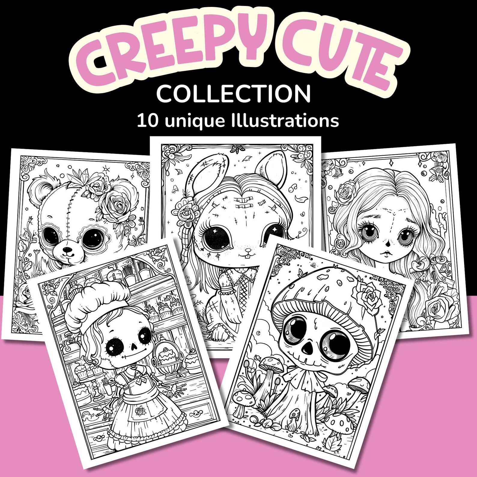 Creepy Cute Coloring Book 10 Unique Illustrations Digital Download PDF ...