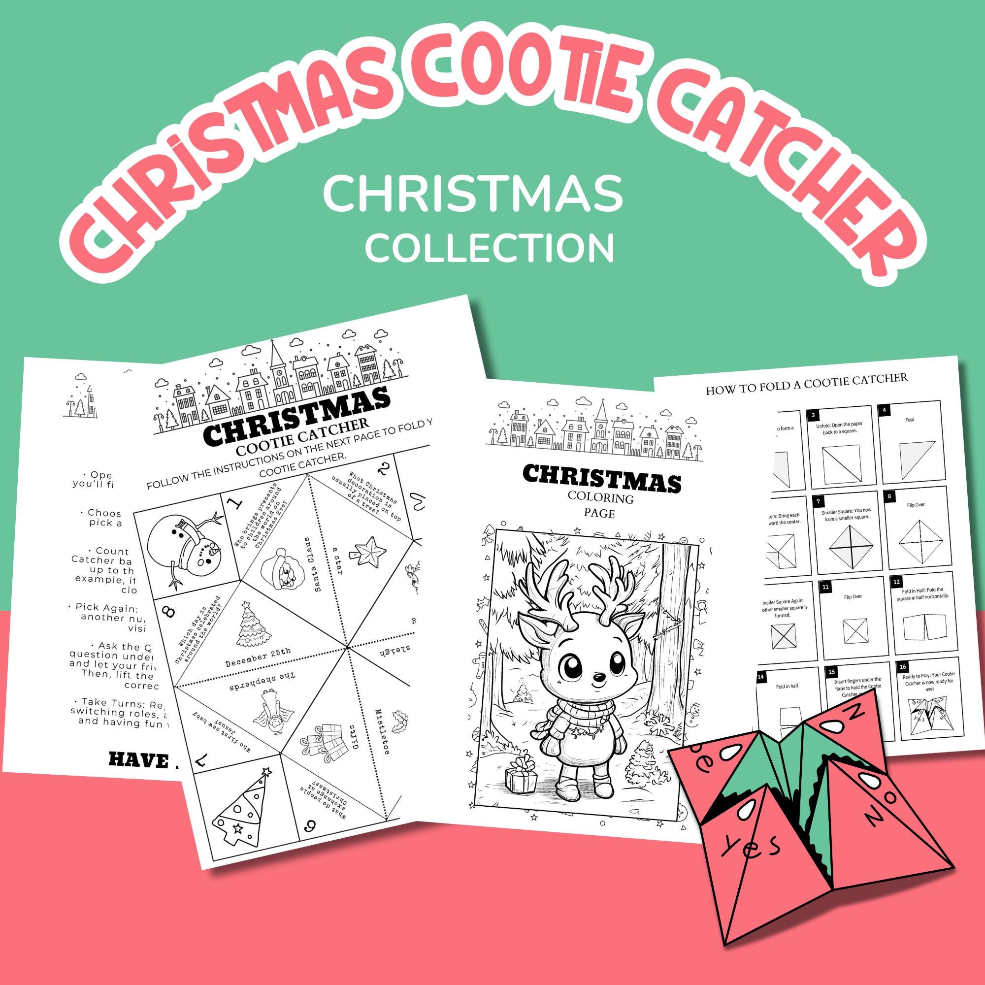 Christmas Chatterbox Cootie Catcher Christmas Fortune Teller Origami ...