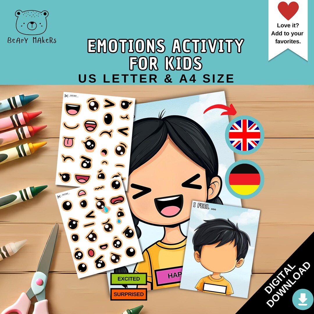 Emotions Activity for Kids Printable Feeling Chart Quiet Book Page Pre ...