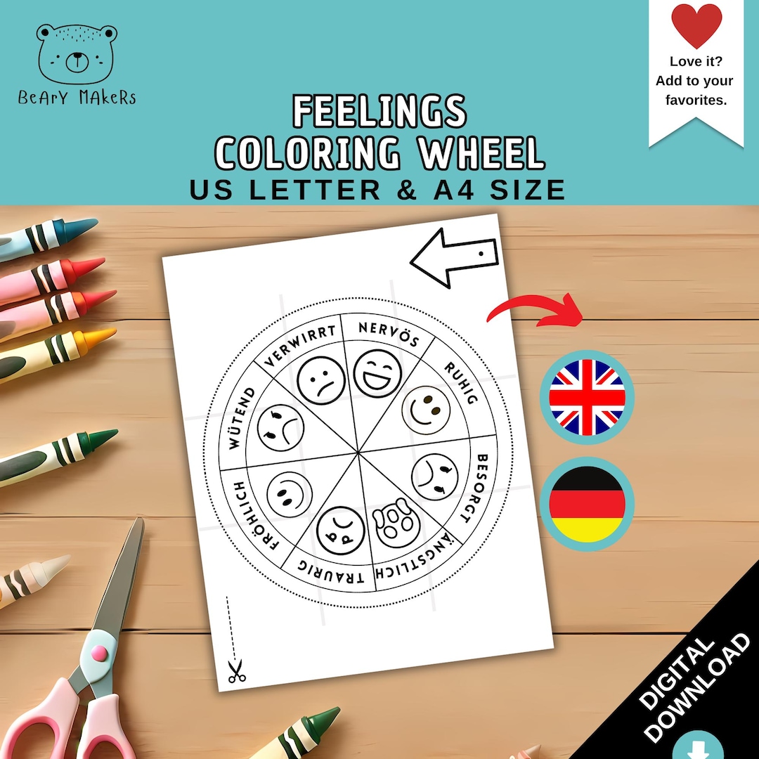 Feelings Wheel Coloring Activity for Kids Emotions Mood Tracker Therapy ...