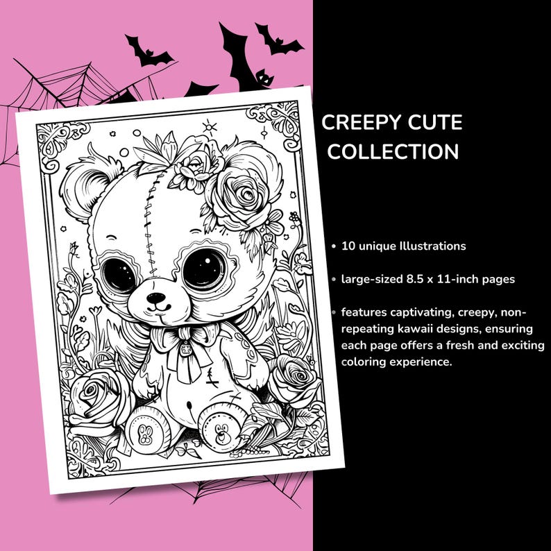 Creepy Cute Coloring Book 10 Unique Illustrations Digital Download PDF ...