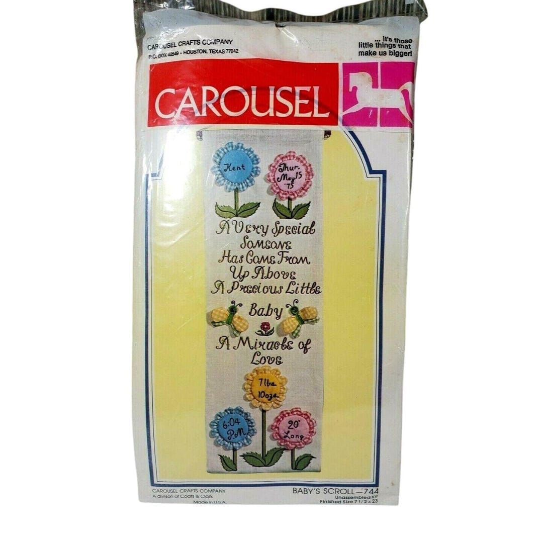 Carousel Wall Hanging Sampler Baby Scroll 744 Birth Craft Kit 7.5 X 23 ...