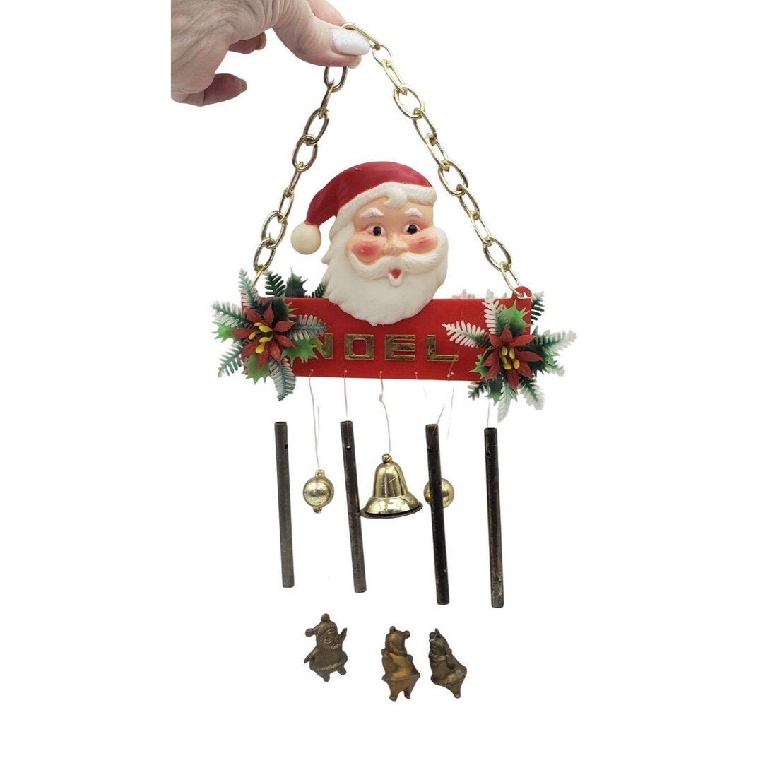 Vintage Santa Noel Christmas Wind Chimes Brass Bells and Floating St ...