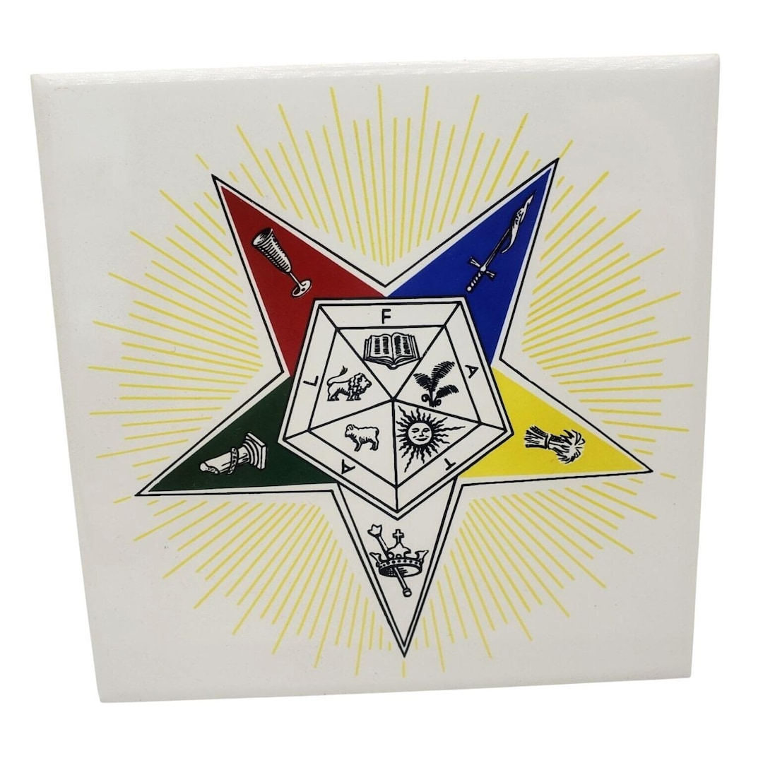 Masonic Eastern Star Symbol Ceramic Tile Trivet Wall Decor Cork Backing ...