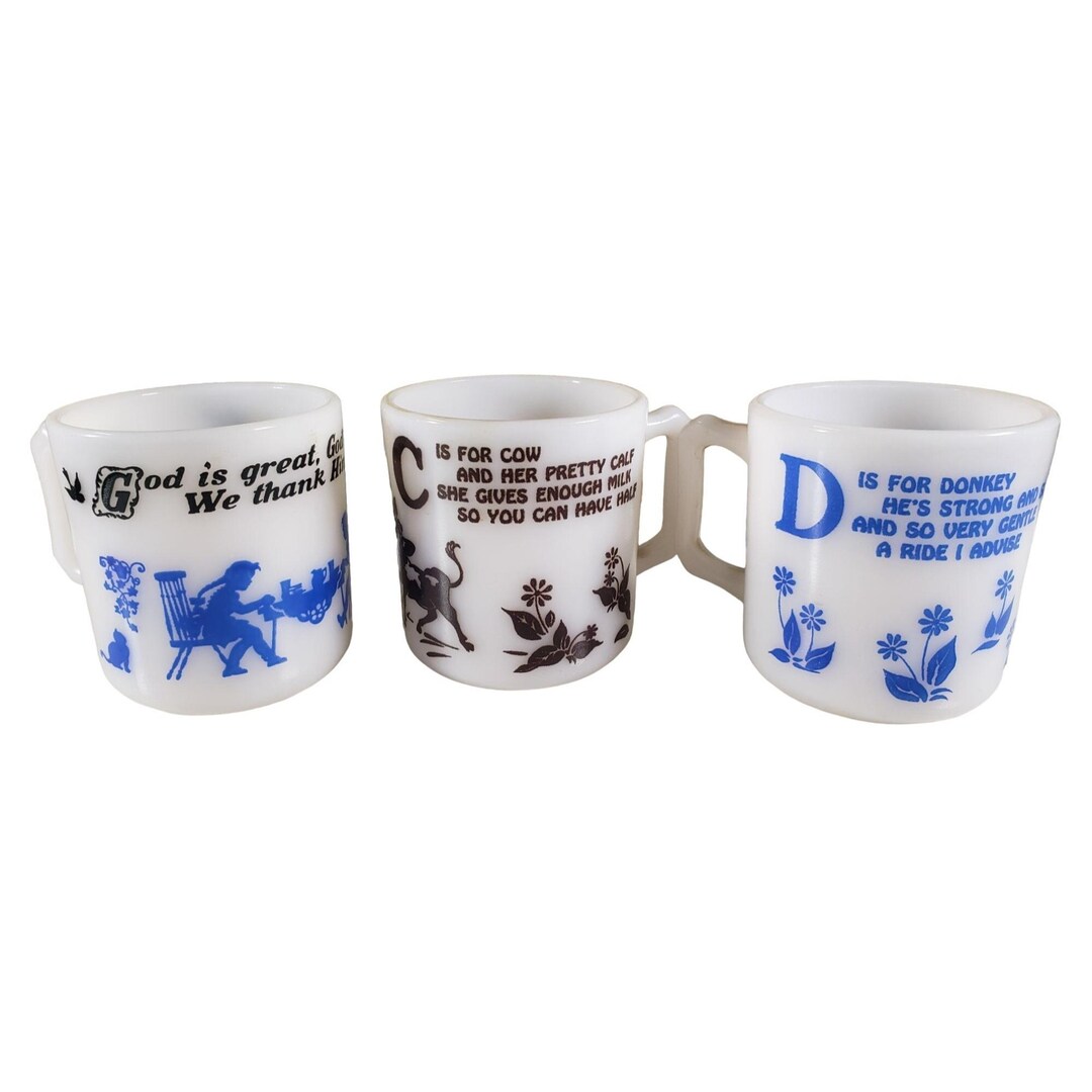 Hazel Atlas Alphabet Childs Mug Milk Glass Set of 3 Letters G C D ...