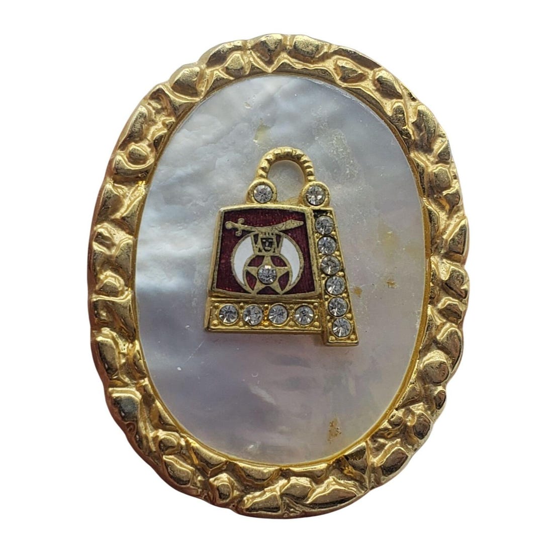 Artunian Masonic Bolo Tie Slide Gold Tone Mother of Pearl Rhinestones ...